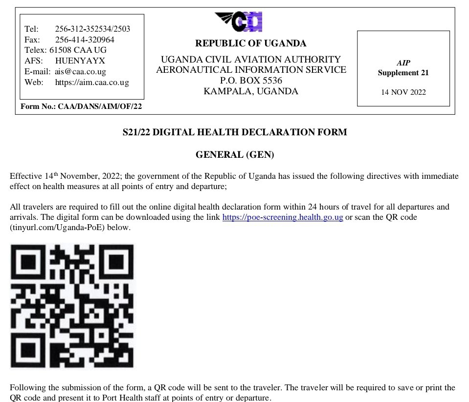 Uganda Civil Aviation Authority Suspends Digital Health Declaration ...